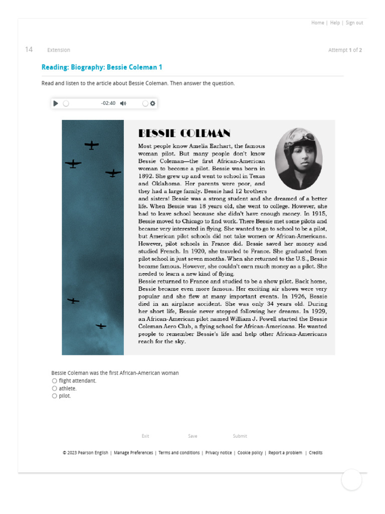 Reading - Biography - Bessie Coleman 1 - Mode - Solve - Unit 14 ...