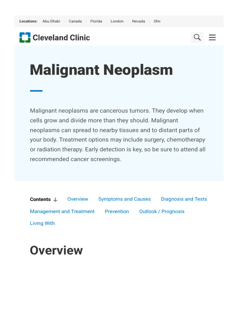 Malignant Neoplasm- What It Is, Types & Factors | PDF | Cancer | Neoplasms