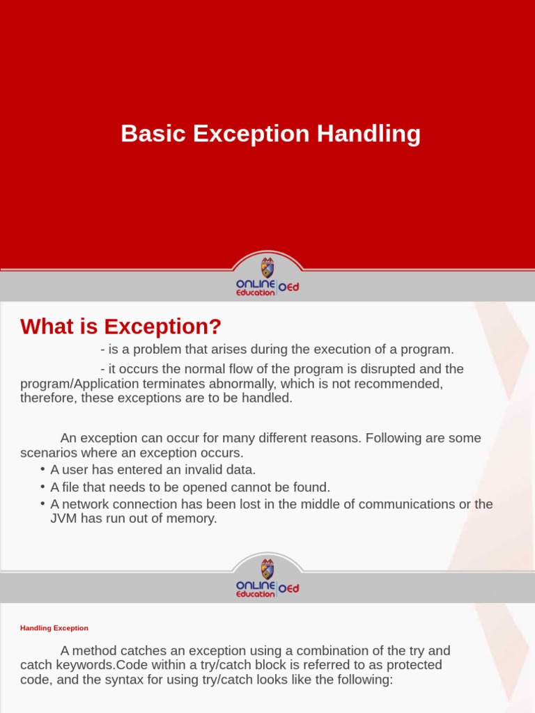 W12 - Lesson 11. Basic Exception Handling - PRESENTATION | PDF | Computer Program | Programming