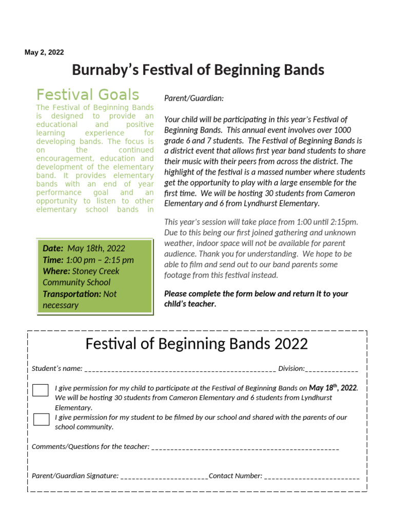 Burnaby Festival of Beginning Bands 2022 | PDF