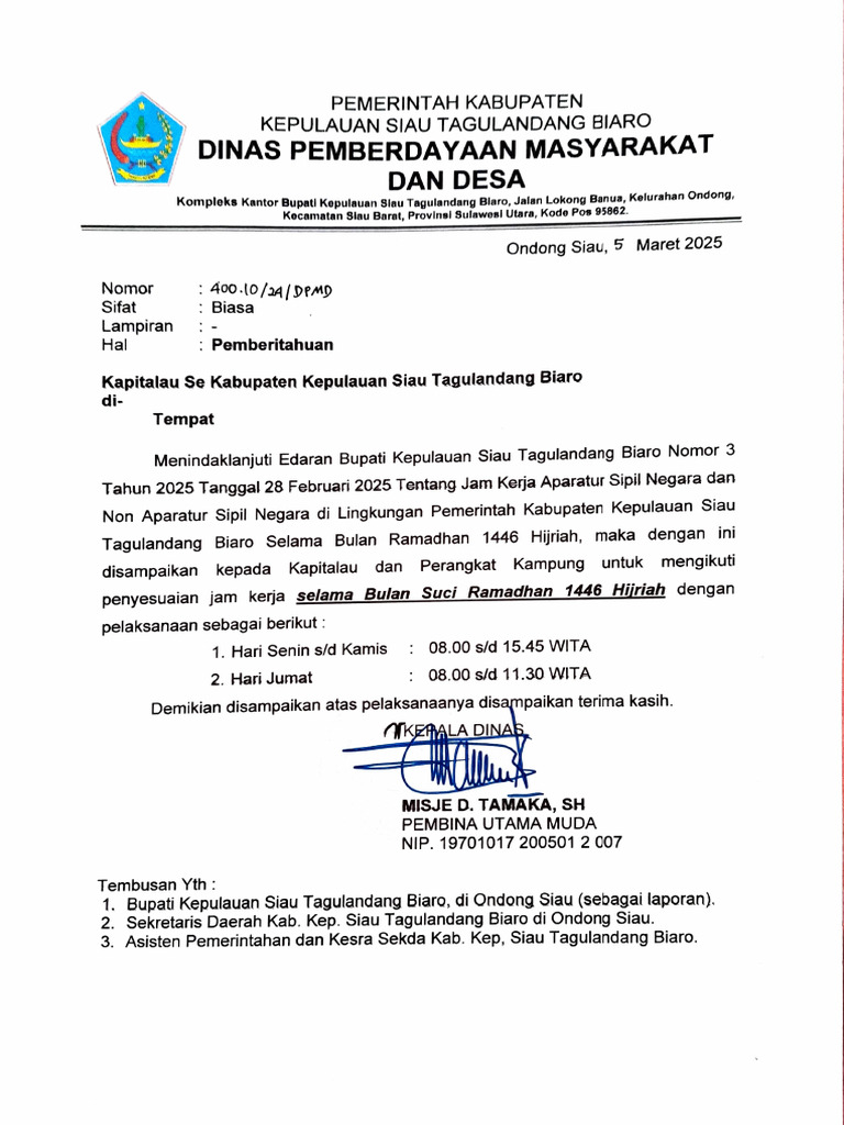 Surat Pemberitahuan Dinas PMD | PDF