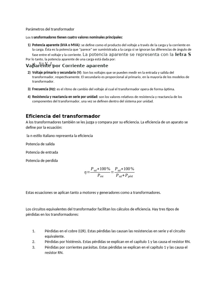 Eficiencia Del Transformador | PDF | Transformador | Energia electrica