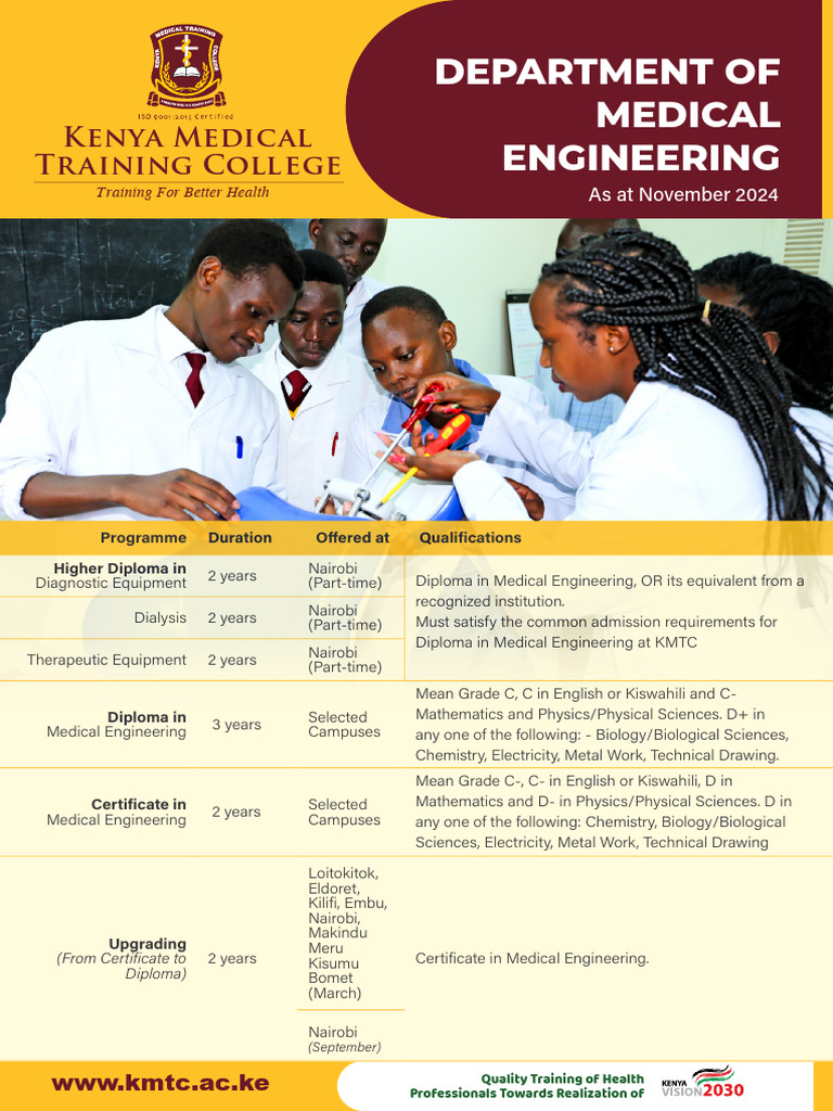 Medical Engineering Courses at KMTC | PDF | Diploma | Biomedical Engineering