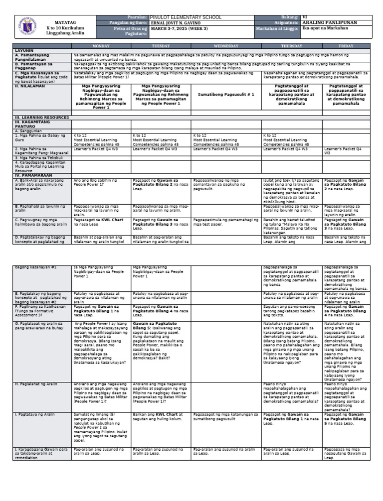 DLL - ARALING PANLIPUNAN 6 - Q4 - W3 v2 | PDF