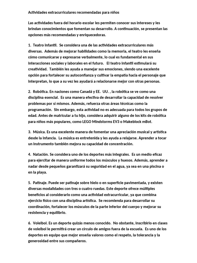 Actividades extracurriculares | PDF | Deportes