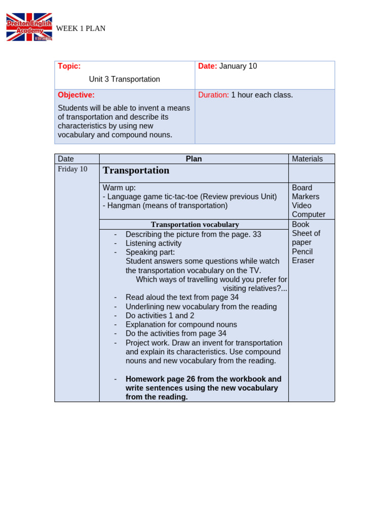 Life 3 Lesson Plan Template Unit 3 | PDF