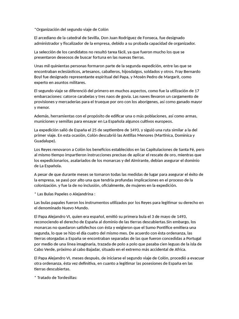 Organización Del Segundo Viaje de Colón | PDF | Viajes de Cristóbal ...