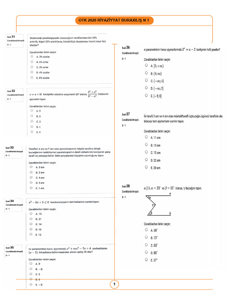 Buraxılış Otk Riyaziyyat 2020-Dən 2025-Dək | PDF