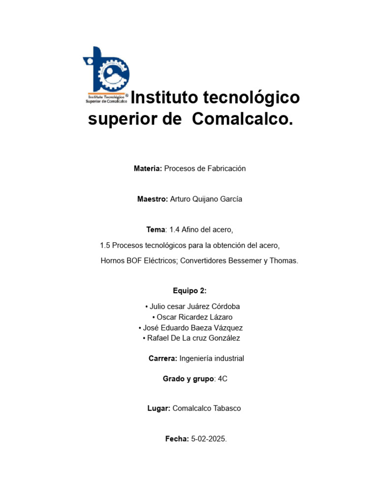 Procesos de Afino y Obtención del Acero | PDF | Acero | Arrabio