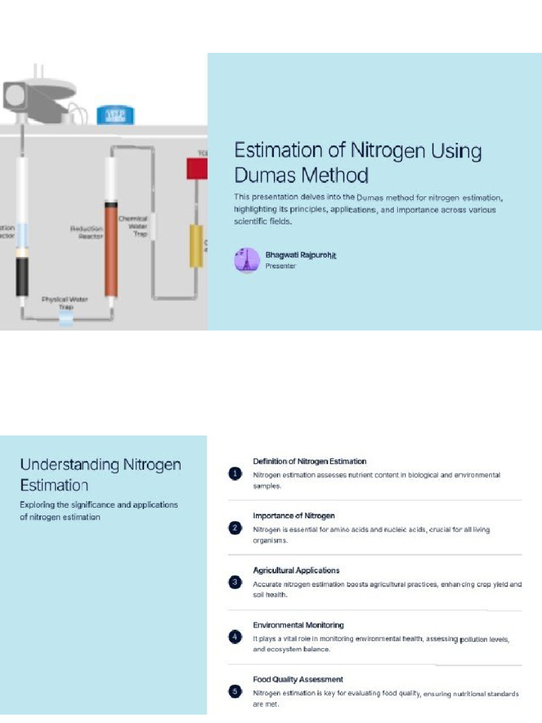 Estimation of Nitrogen by Dumas Method PPT by Bhagwati | PDF