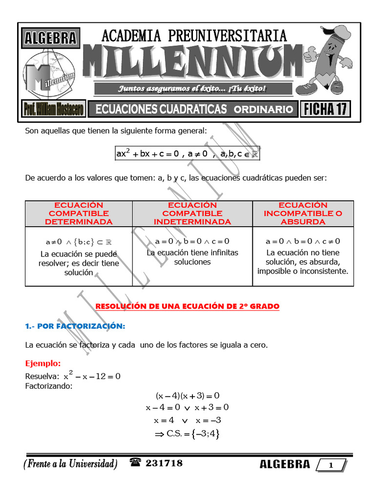 Ficha-17-Ecuac-Cuadraticas 18 0 | PDF | Ecuaciones | Ecuación cuadrática