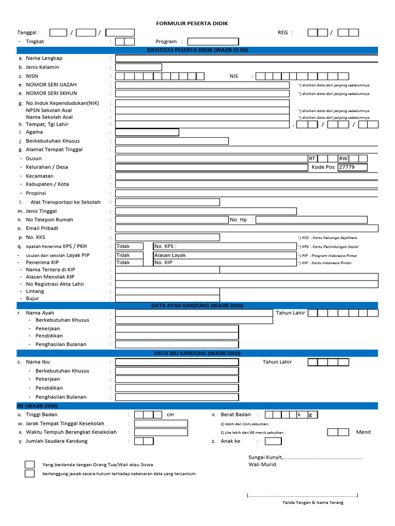 Formulir Data Peserta Didik Lengkap | PDF