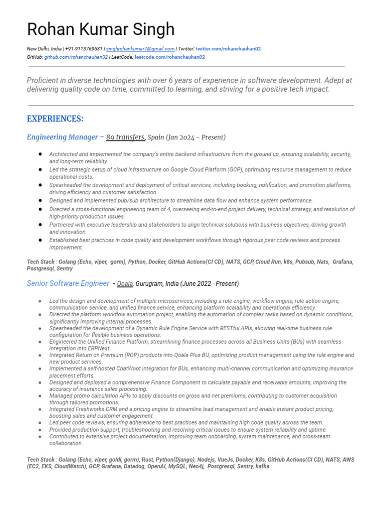 Rohan Kumar Singh: Software Engineer Profile | PDF | Cloud Computing ...