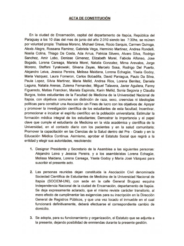 1 y 2. Acta Constitutiva y Estatutos Sociales. | PDF | Regulación | Votación