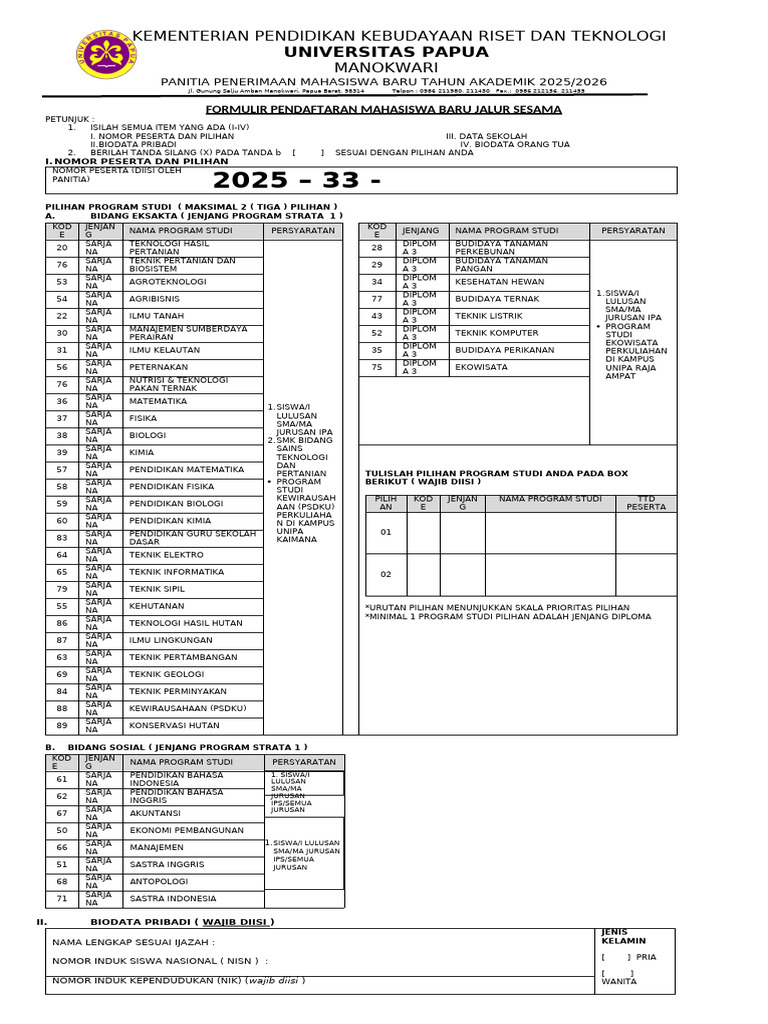 Formulir Sesama 2025 Terbaru | PDF