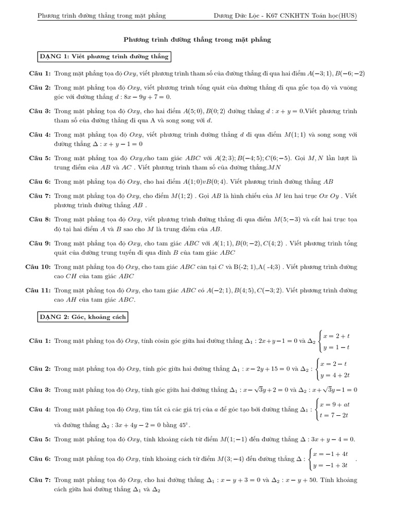 Phuong Trinh Duong Thang Tren Mat Phang | PDF