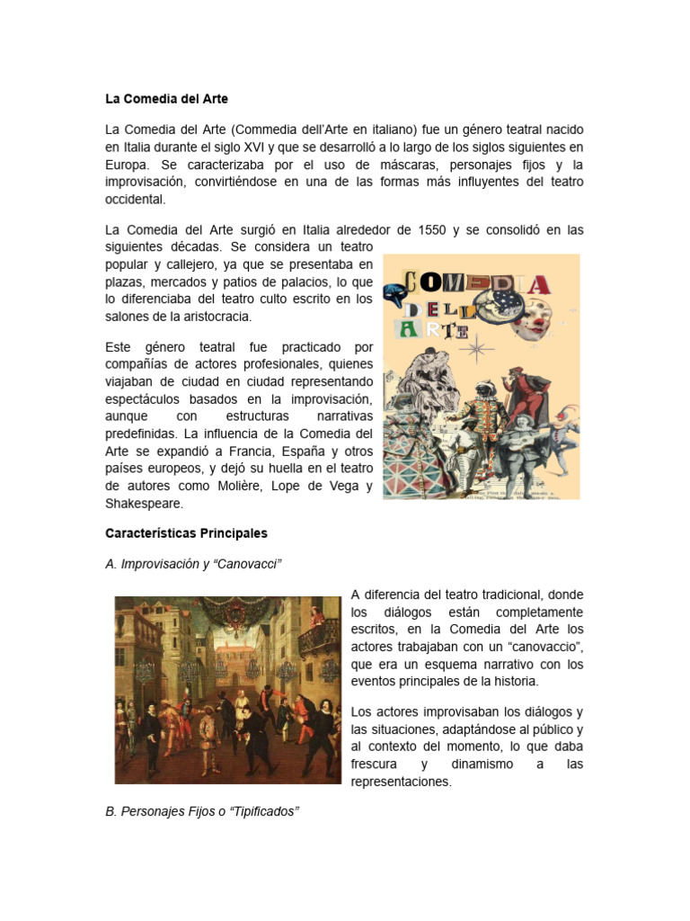 Historia y Características de la Comedia del Arte | PDF | Commedia Dell ...