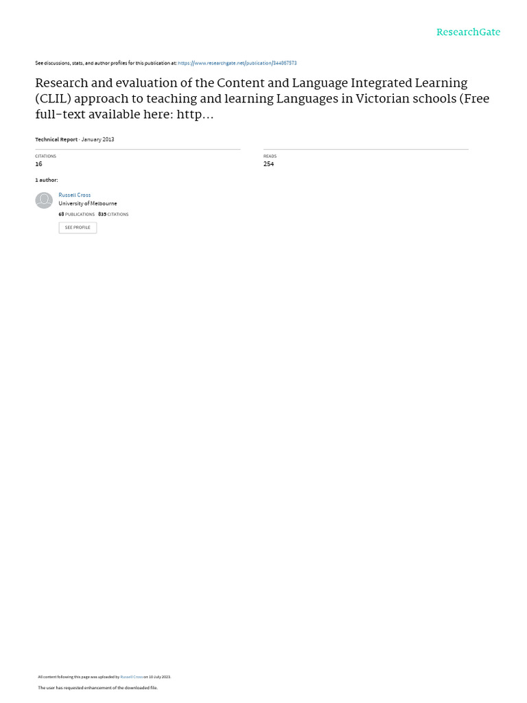 Research and Evaluation of the Content and Language Integrated Learning ...