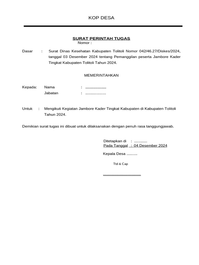 Contoh Surat Tugas Pelatihan | PDF