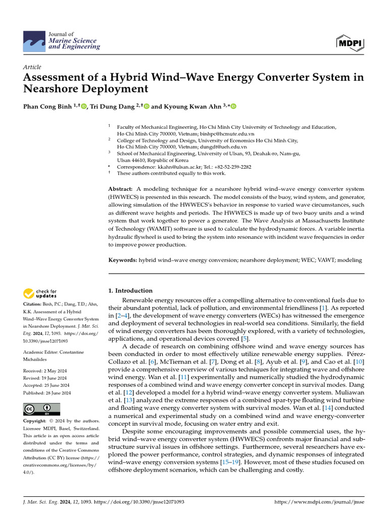 Assessment of A Hybrid Wind-Wave Energy Converter | PDF | Fluid ...