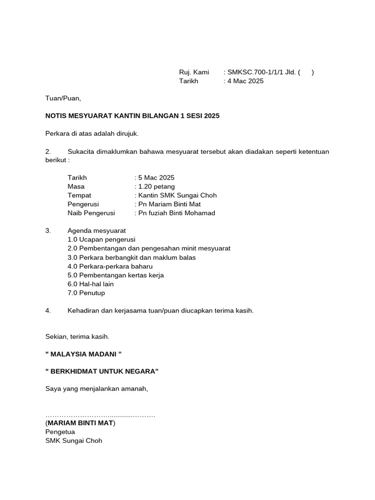 Notis Mesyuarat Kantin | PDF