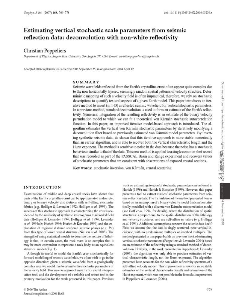 2007GJI_Estimating Vertical Stochastic Parameters From Seismic Data | PDF | Inverse Problem ...