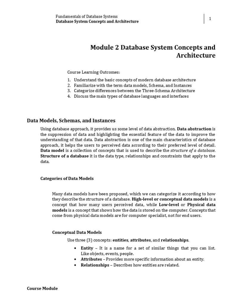 Module 2 - Database System Concepts and Architecture | PDF | Conceptual Model | Data Model