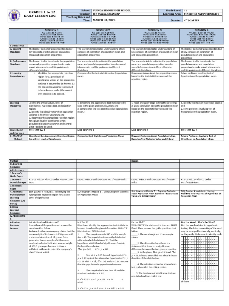 STAT Q4- W4 | PDF | Statistical Significance | Methodology