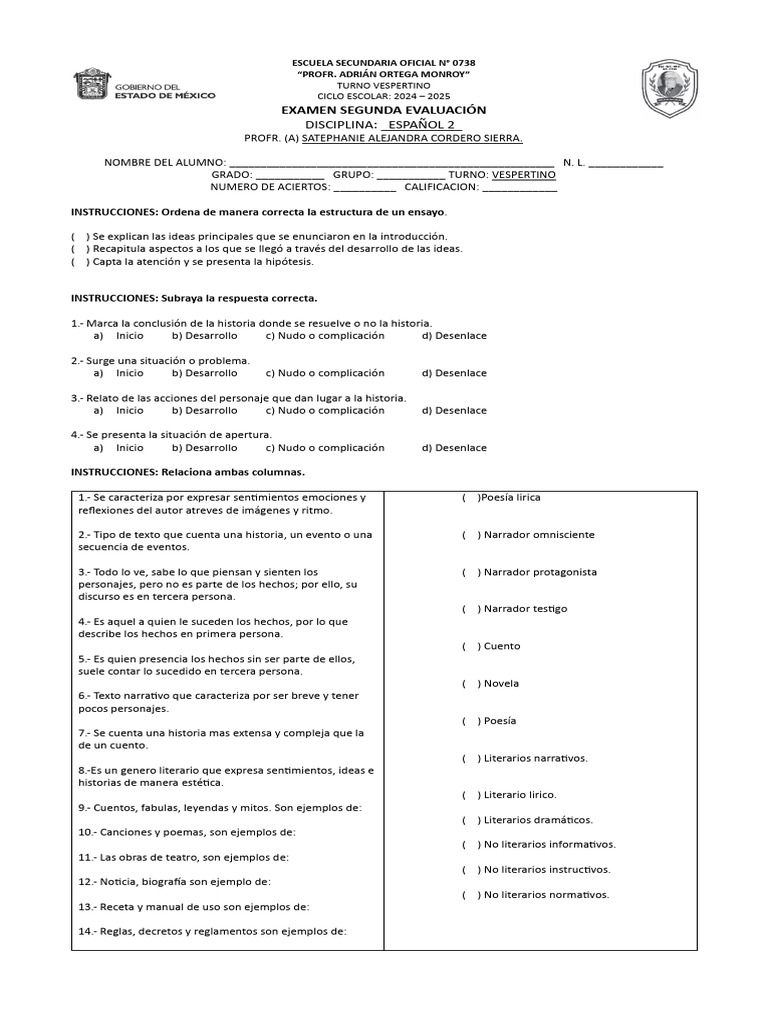 Examen 2 Timestre. | PDF | Poesía | Cuentos
