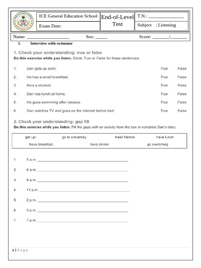 Listening End of Level Test-YL5 | PDF