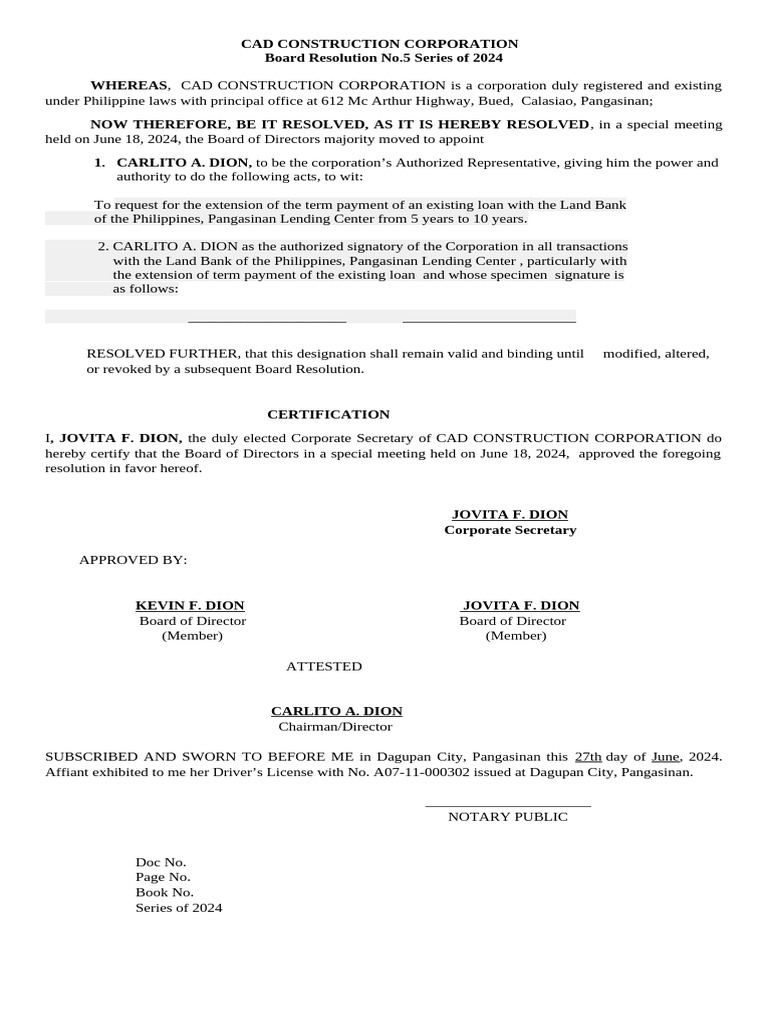 F) BOARD RESOLUTION For Loan | PDF