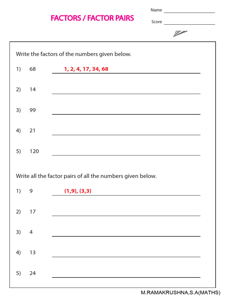 Factors and Factor Pairs of Numbers | PDF | Field (Mathematics) | Ring ...