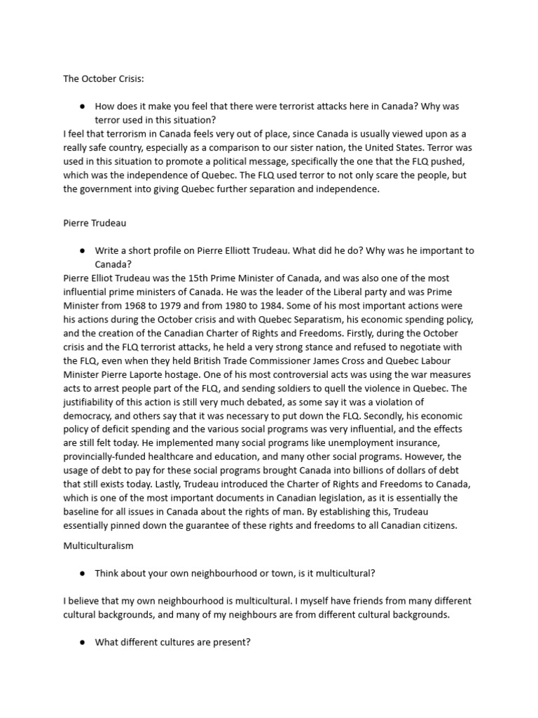 Canada’s October Crisis and Trudeau's Legacy | PDF | Pierre Trudeau ...