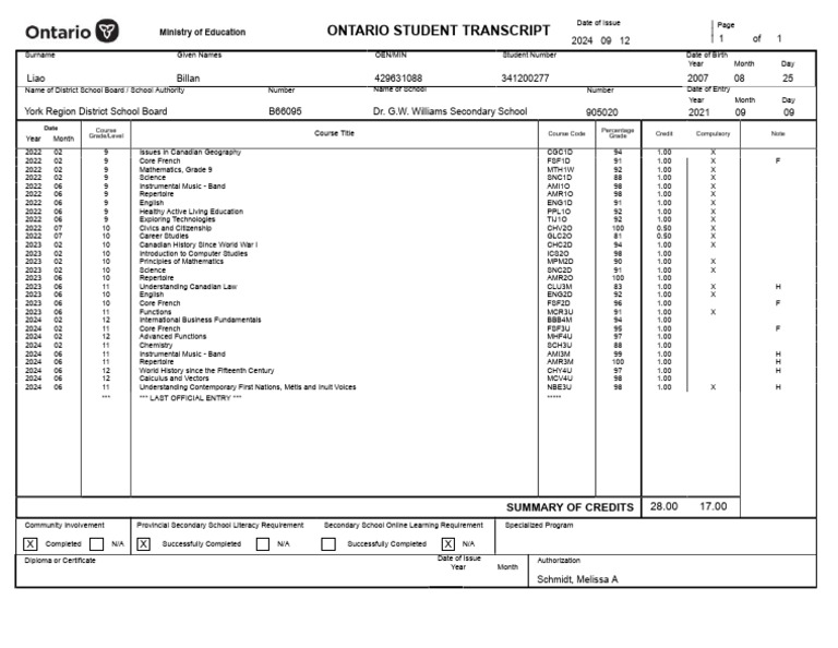 ON StudentTranscript | PDF