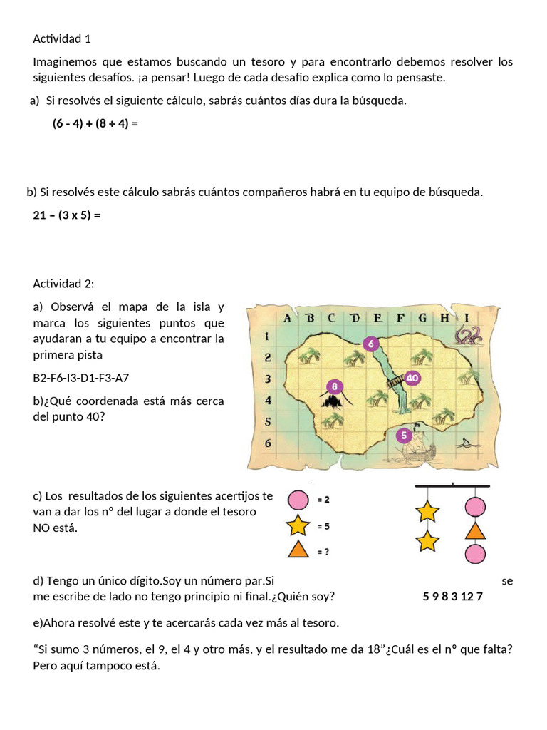 Desafíos Matemáticos para Encontrar un Tesoro | PDF