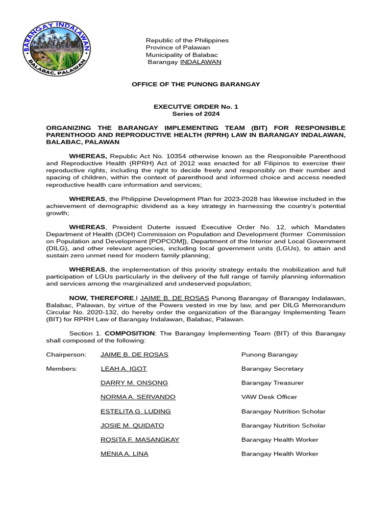 RPRH Implementing Team | PDF | Family Planning