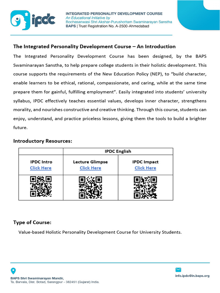 Integrated Personality Development Course | PDF | Lecture | Learning