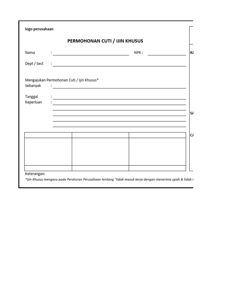 Formulir Permohonan Cuti dan Ijin Khusus | PDF