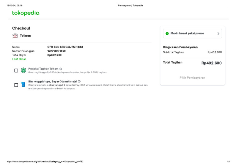 Proteksi Tagihan Telkom dan Bayar Otomatis | PDF