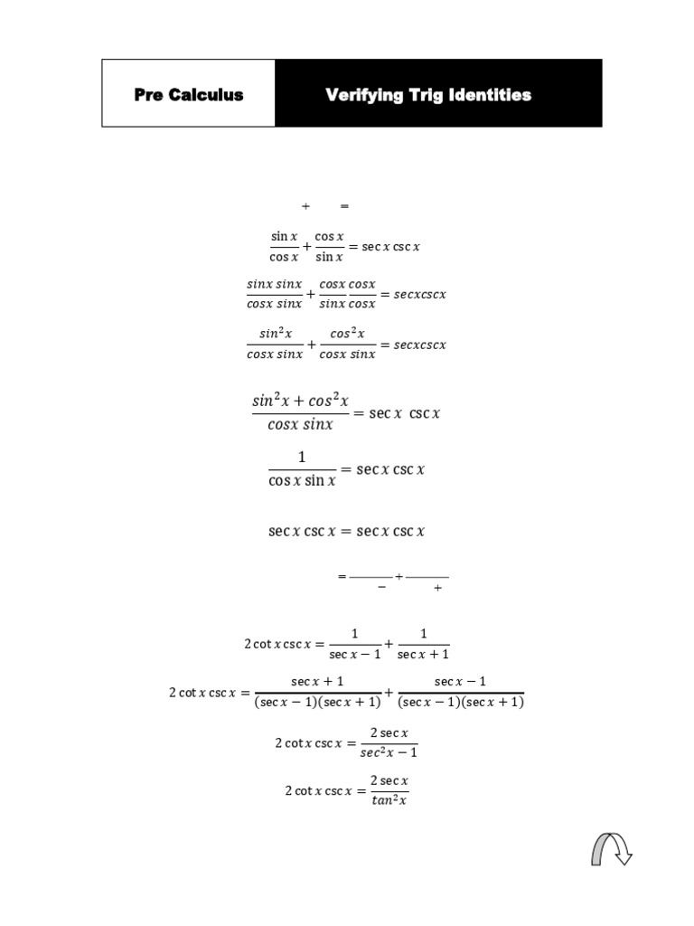 Chapter 5 Section 2 Verifying Trig Identities Worked Out Solutions ...