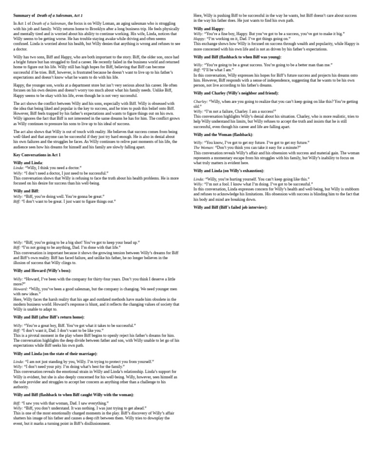 Summary of Death of A Salesman, ACT 1 | PDF