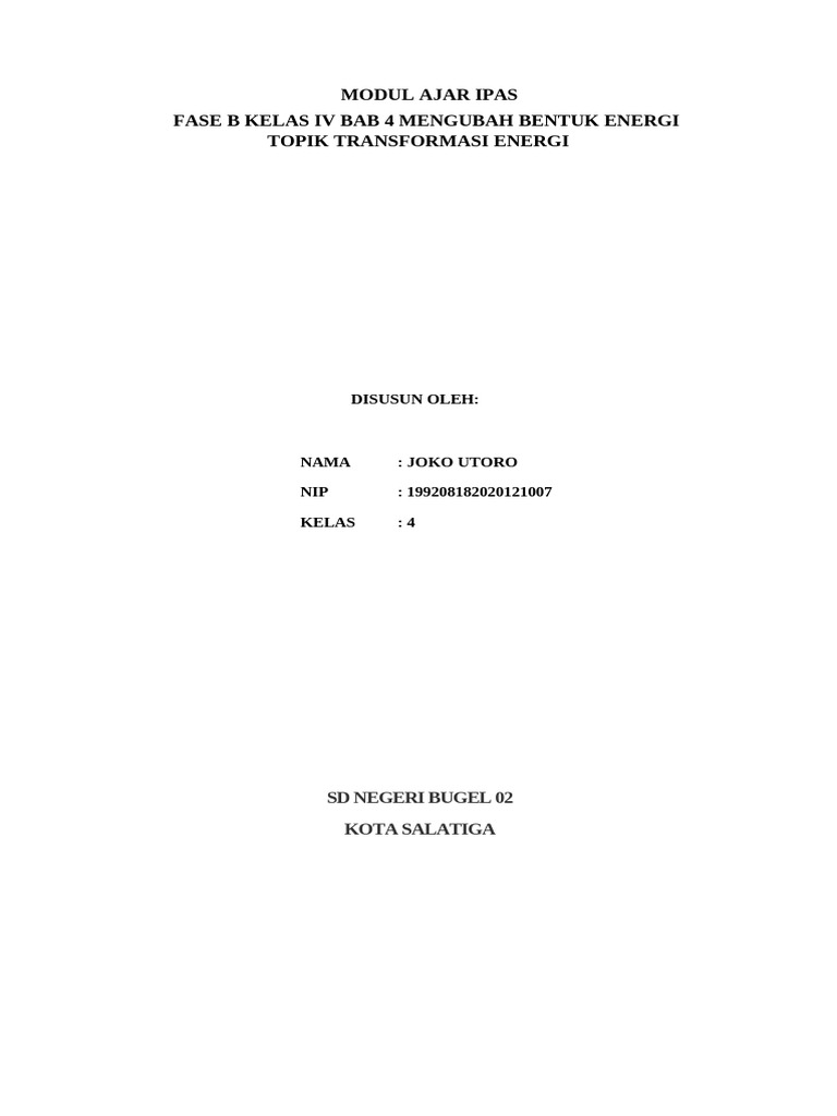 Modul Ajar Energi Kelas 4 | PDF