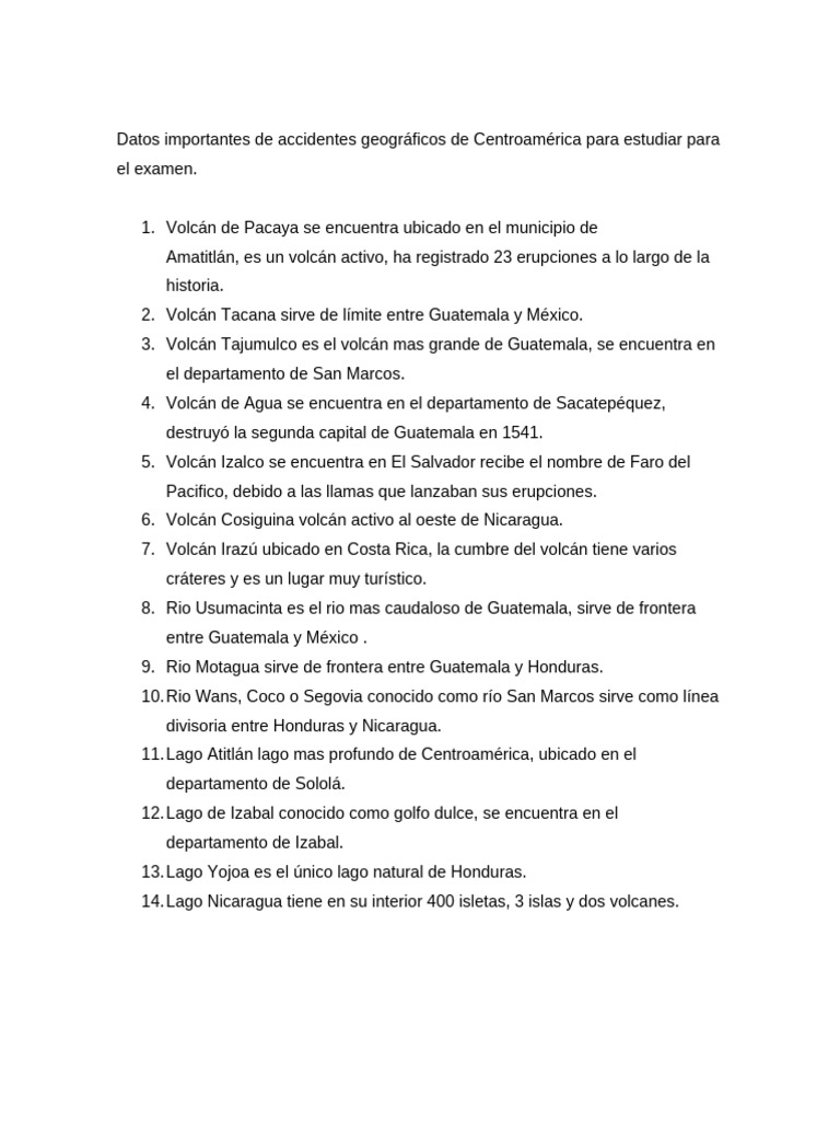 Accidentes Geográficos de Centroamerica. | PDF