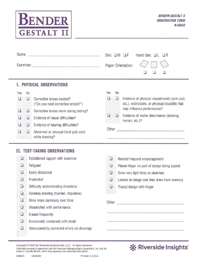 Bender Observation Form | PDF