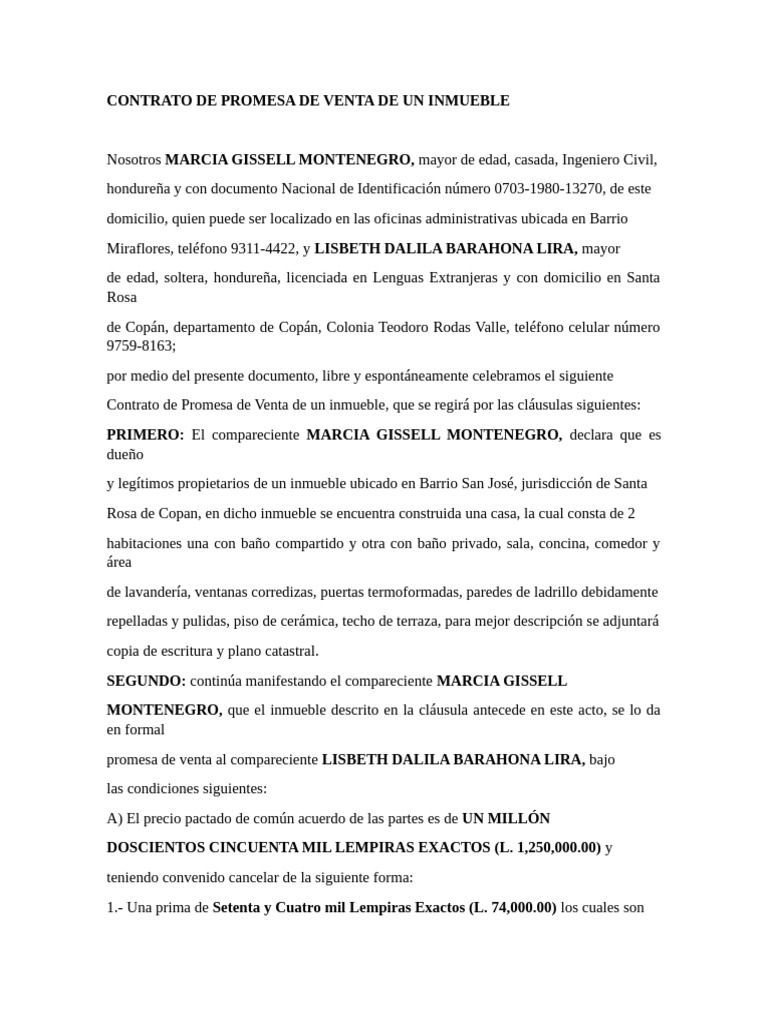 Contrato de Promesa de Venta de Un Inmueble | PDF