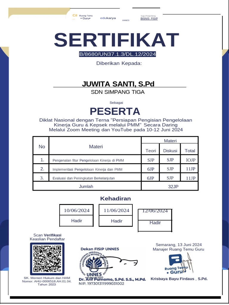 Sertifikat 2024 06 10 Diklat Nas Juwita S | PDF