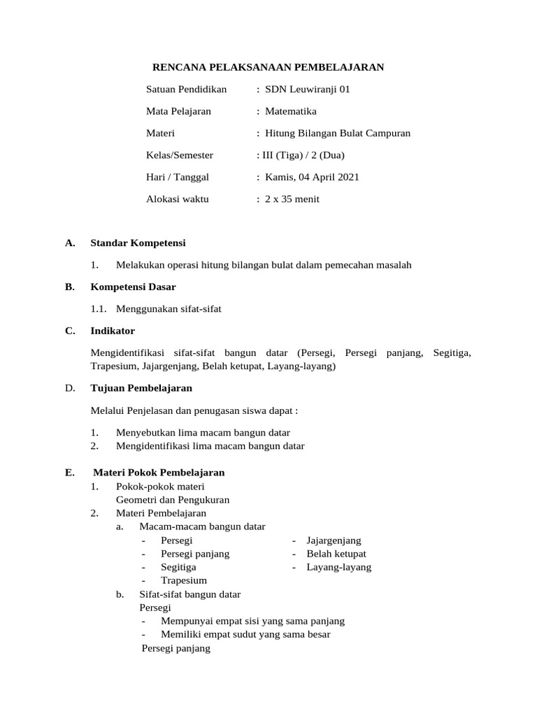 RPP Pra Siklus Bu Esa Kharisma | PDF