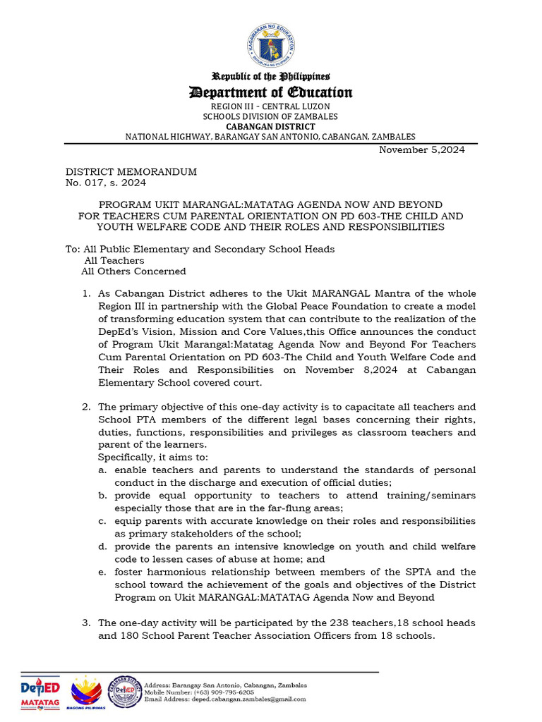 District Memo - PDP With Atty - David | PDF | Teachers | Learning