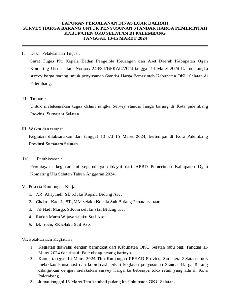 Laporan Perjalanan Dinas SSH | PDF