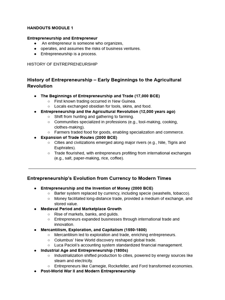 HANDOUTS-MODULE-1-1 | PDF | Entrepreneurship | Trade